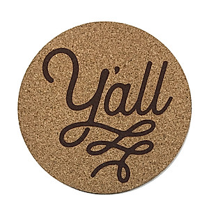 Y'all Texas Coaster Set Cork 3.5 Inch Coasters - 4 Texas Coasters Texas Gift