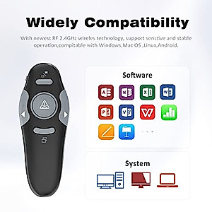 yooswell Presentation Clicker Wireless Presenter Remote Clicker for PowerPoint .RF 2.4GHz Presenter Remote Google Slide Advancer Powerpoint Clicker for Computer/Laptop/Mac/Keynote (Grey)