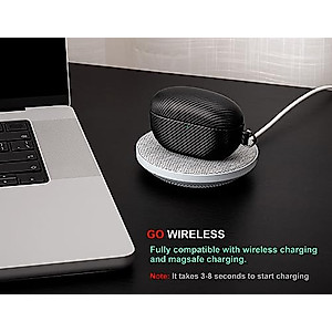 LOPIE Case Compatible with WF-1000XM5, Carbon Fiber Style Vegan Leather Case Designed for Sony Earbuds WF1000XM5 Case Cover (2023), Protective Cover with Lanyard for Women/Men- Black