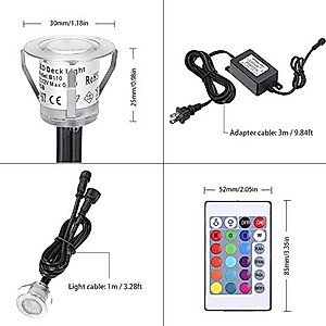 Lixada Recessed LED Deck Light 16 RGBW Colors/4 Lighting Modes Remote Control IP67 Waterproof LED in Ground Lights for Outdoor Yard Garden Stair Patio Pool Deck Kitchen -10Pack - RGBW Colors (30mm)