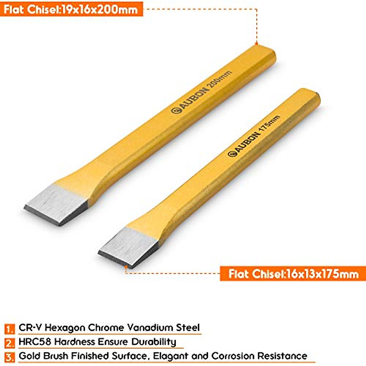 Acrux7 6 Pcs Cold Chisel Set - Flat Chisel, Center Chisel, Cylindrical Chisel, with Canvas Bag, Cone Chisel for Brickwork, Concrete, Metal, Stone