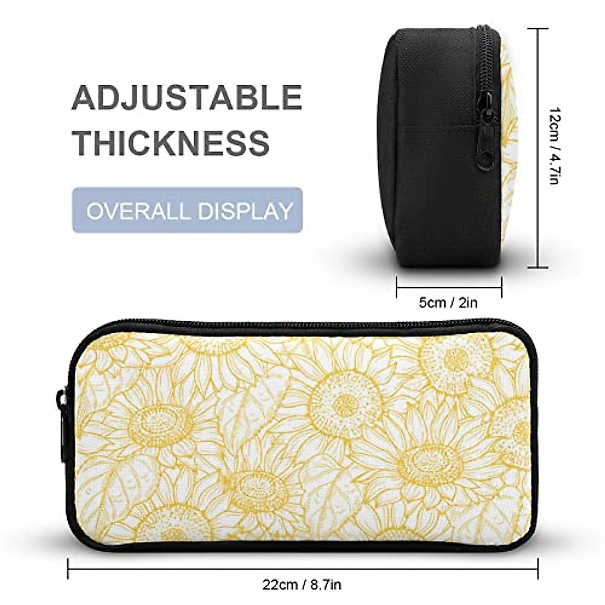 Sunflower Yellow Teen Adult Pencil Case Large Capacity Pen Pencil Bag Durable Storage Pouch