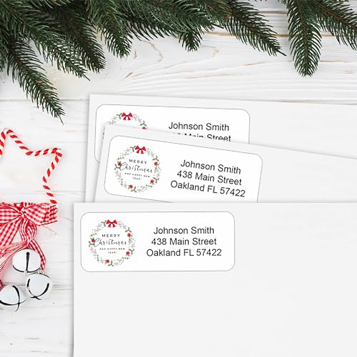 Christmas Address Labels - 150 Personalized Self-Adhesive Stickers, Simple Flat Sheet Custom Holiday Return Labels