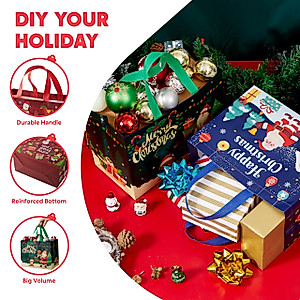 JOYIN Christmas 12 PCS Tote Bags Large Size 12.8"*9.8" Gift Bags for Xmas Party. Holiday Reusable Grocery Bags Bulk With Handles as Goodie Bags, Party Supplies Bags, Party Favor Shopping Bags.