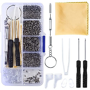 OIIKI Eyeglasses Repair Kit, 3-in-1 Screwdriver, Slotted/Cross Bit Screwdrivers, 10Pairs Nose Pads, Tweezer, Anti-Slip Holder, Cleaning Cloth, Screws, Storage Box, Replacement for Glasses, Sunglass