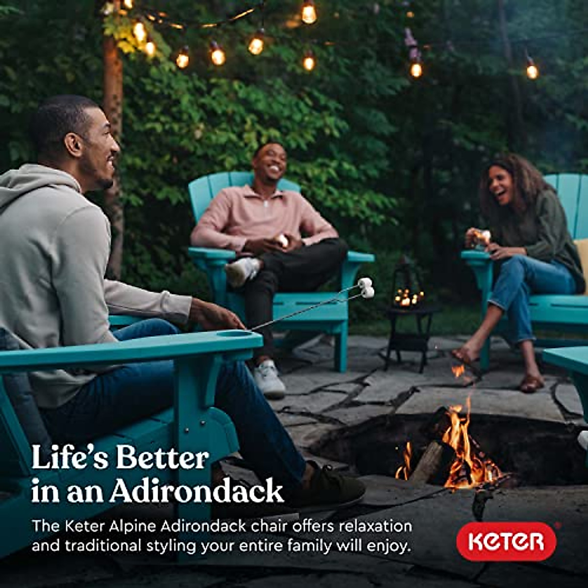 Keter Alpine Adirondack 2 Pack Resin Outdoor Furniture Patio Chairs with Cup Holder-Perfect for Beach, Pool, and Fire Pit Seating, Teal