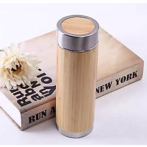 ECO Friendly Bamboo Tumbler - Tea Infuser and Strainer | Water Coffee and Tea Bottle | Stainless Steel Thermos | Vacuum Insulated Travel Tea Gift | Biodegradable | By GreenRO ANZ