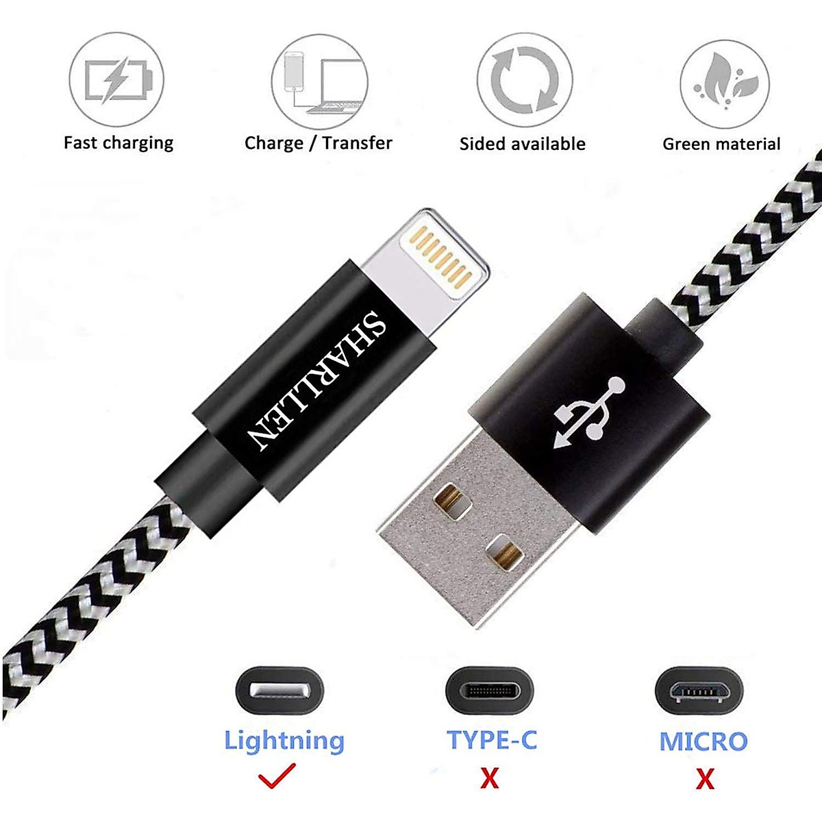 iPhone Charger Cable 3Pack 3FT MFi Certified Sharllen Nylon Braided iPhone Charging Cord Fast USB Charging Cell-Phone Lightning Wire Compatible iPhone 11/XS/Max/XR/X/8P/8/7/7P/6/iPad/iPod(Black-3FT)