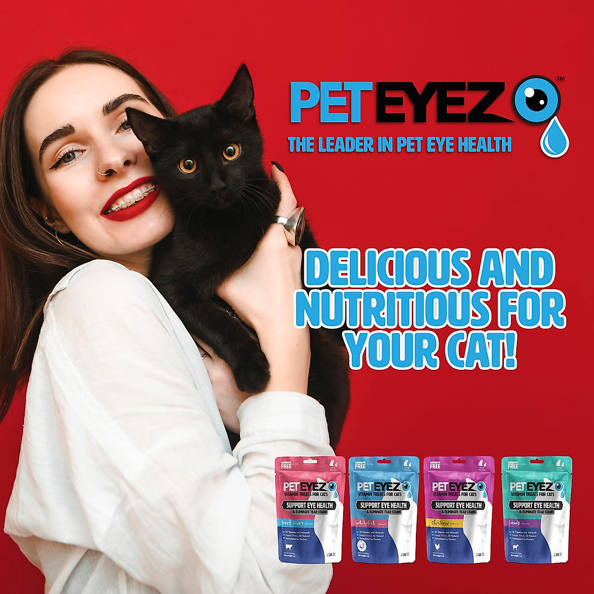 PetEyez Vitamin Treats for Cats - Tear Stain Remover - Eye Health Support - Reduces Itching & Allergies - Chicken Flavor - 1oz