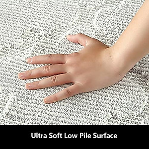 JOLENE.K Shag Rugs 8x10 for Bedroom, Indoor Modern Fluffy Carpet Shaggy Mat Ultra Soft Plush Geometric Rug Moroccan Floorcover Non Slip Thick Boho Rugs Living Room Dining Room Office, Ivory Beige Grey