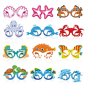 Harloon 36 Pcs Sea Animal Party Favors Under Ocean Paper Glasses Ocean Animal Photo Props for Fishing Birthday Party Supplies (Bright)