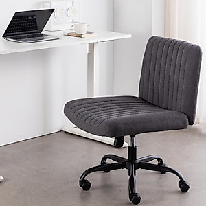 Armless Wide Office Chair No Wheels Fabric Padded Desk Chair Task Vanity Chair Swivel Home Office Desk Chair 120°Rocking Mid Back Ergonomic Computer Chair for Make Up,Small Space, Bed Room(Brown)