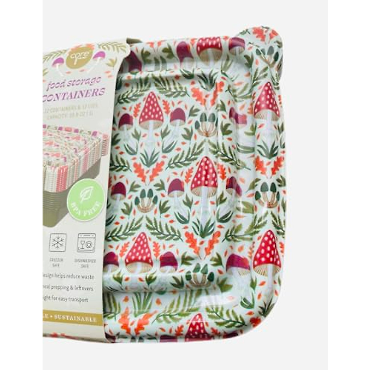 Core Essentials Food Storage Containers, 33.8 oz/1 L, Set of 24 Pieces (MUSHROOMS)