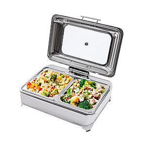 9L Food Warmer,Electric Catering Chafing Dish Buffet with 2 Food Trays,Stainless Steel Buffet Server for Weddings,Birthday Parties, Buffets,Catering