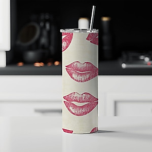Medpol lipstick kisses valentines insulated tumblers coffee cup Gift，lipstick kisses valentines Drinking Glasses-Tea Cup-Coffee Mug tumbler with lid and straw 20 oz insulated tumbler cups