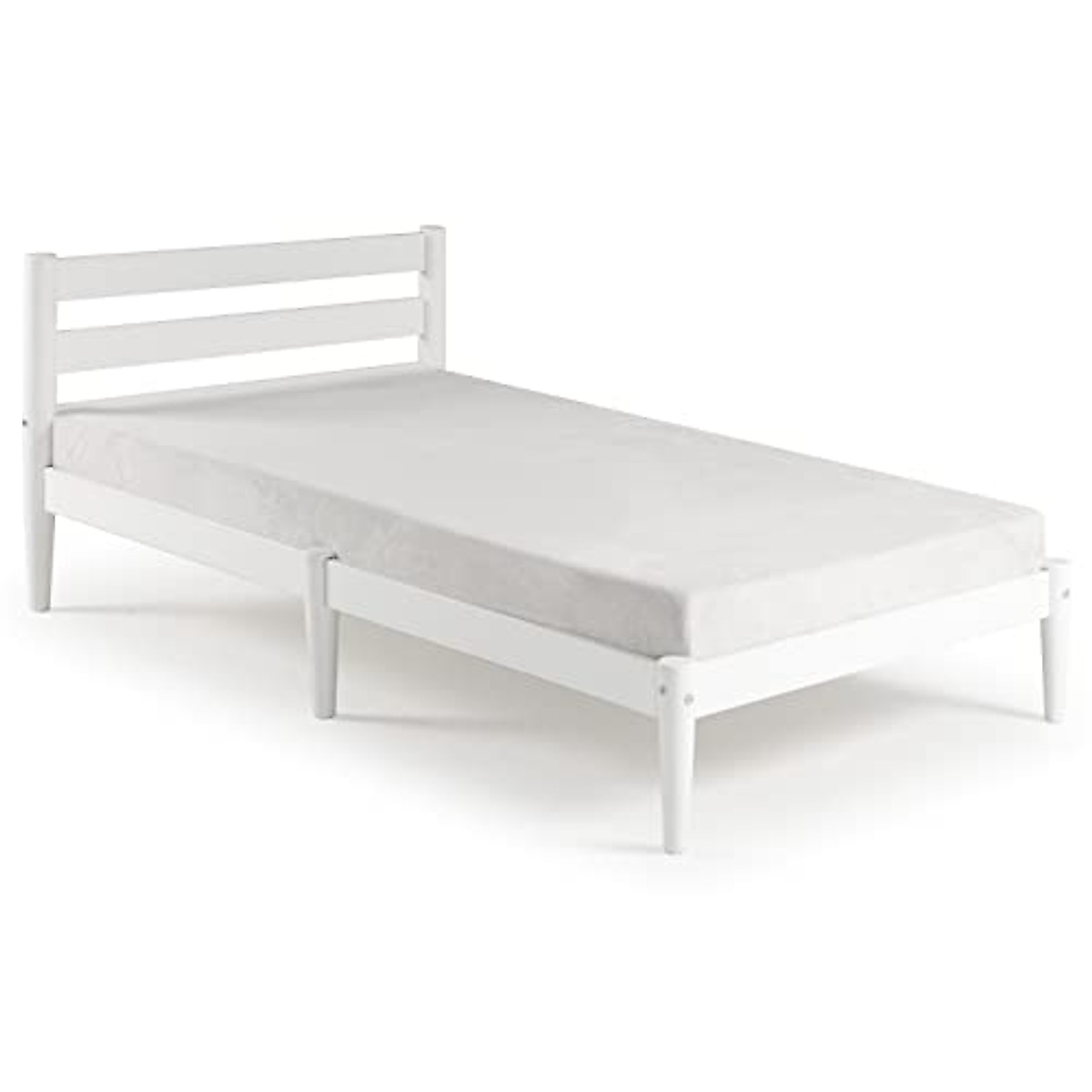 Camaflexi Mid-Century Modern Platform Bed/Solid Wood/Slat Headboard/Mattress Foundation of 10 Wood Slats - No Box Spring Needed/Easy Assembly, Mult. Colors, Twin (White)