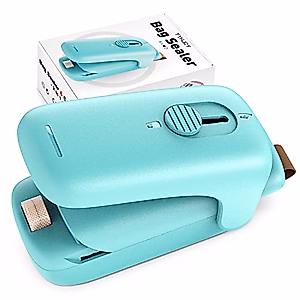 TYHJOY Mini Chip Bag Sealer, Handheld Heat Vacuum Sealer and Cutter, Portable Chip Bag Resealer Machine for Snack Plastic Fresh Bags Cookies - Green - 2xAA Batteries Included