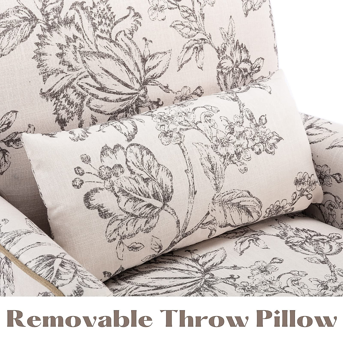 CIMOO Floral Accent Chair Fabric Comfy Single Sofa Upholstered Modern Reading Chair with Removable Pillow Wingback Arm Chair for Living Room/Bedroom/Fireplace, Beige