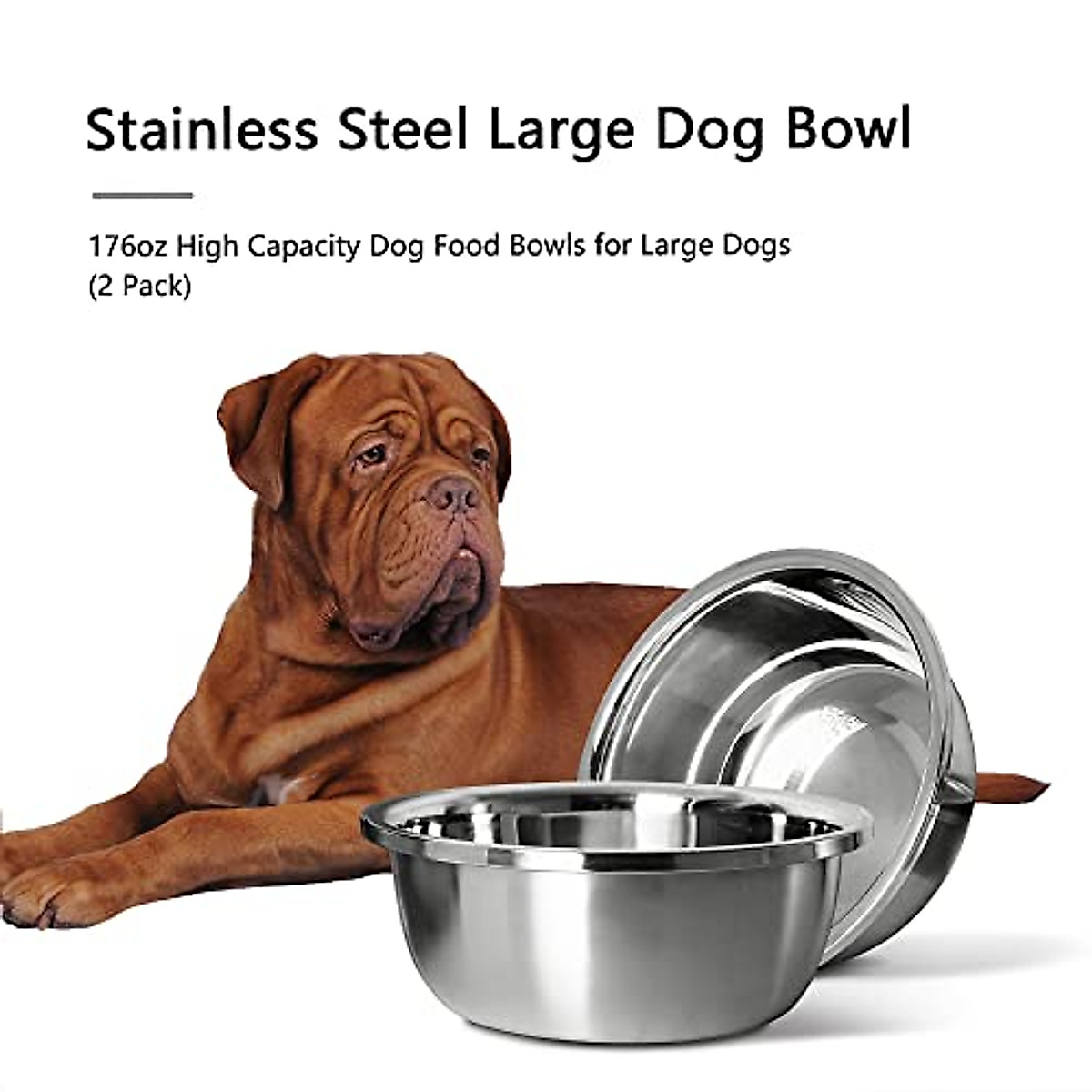 Stainless Steel Large Dog Bowl, 176oz High Capacity Dog Food Bowls for Large Dogs (2 Pack) (176oz（2pc）, Primary Colors)