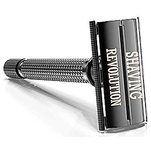 Long Handle Double Edge Safety Razor - Butterfly Open Razor with 10 Japanese Stainless Steel Double Edge Blades and Black Safety Razor Stand