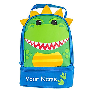 Stephen Joseph Personalized Dino Dinosaur Face Print Design Lunch Pals Lunch Box Bag with Custom Name