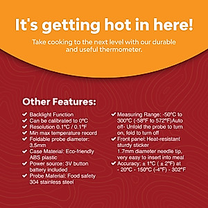 Digital Meat Thermometer Instant Read - Ultra-Fast Wireless Thermometer for BBQ Accessories and Kitchen Gadgets with Waterproof Food Temperature Thermometer - Instant Thermometer Meat Probe BBQ Tools