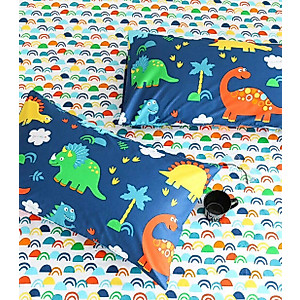 Wellboo Dinosaur Pillow Cases Queen Kids Toddler Green Pillow Shams 20x26 inches Boys Girls Forest Jurassic Pillow Protectors Cute Cartoon Animals Green Pillowcases Set of 2 with Envelope Closure