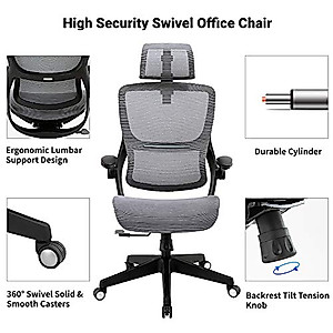 Office Chair Mesh Ergonomic Desk Chair High Back Computer Task Chair Swivel Stool Rolling Home Office Chair with Flip up Arms Adjustable 3D Lumbar Back Support Headrest 300lb