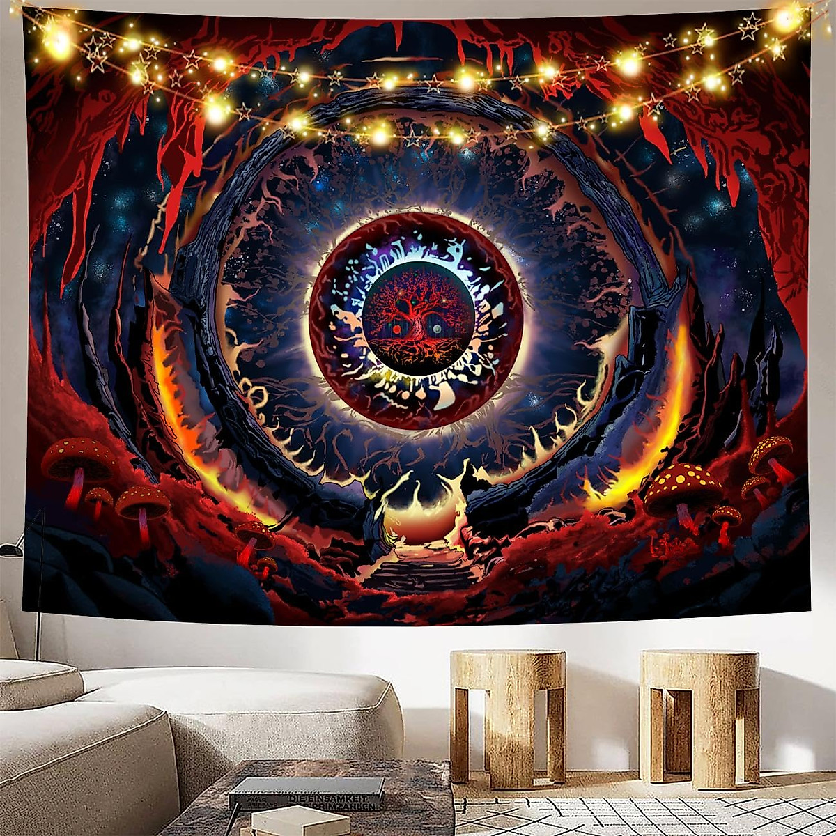 vavalad The Eye Tree of Life Tapestry Nature Plant Black Light Tapestry in Dark Tree of Life Tapestry Reaction Moon Tapestry Poster Wall Hanging Bedroom