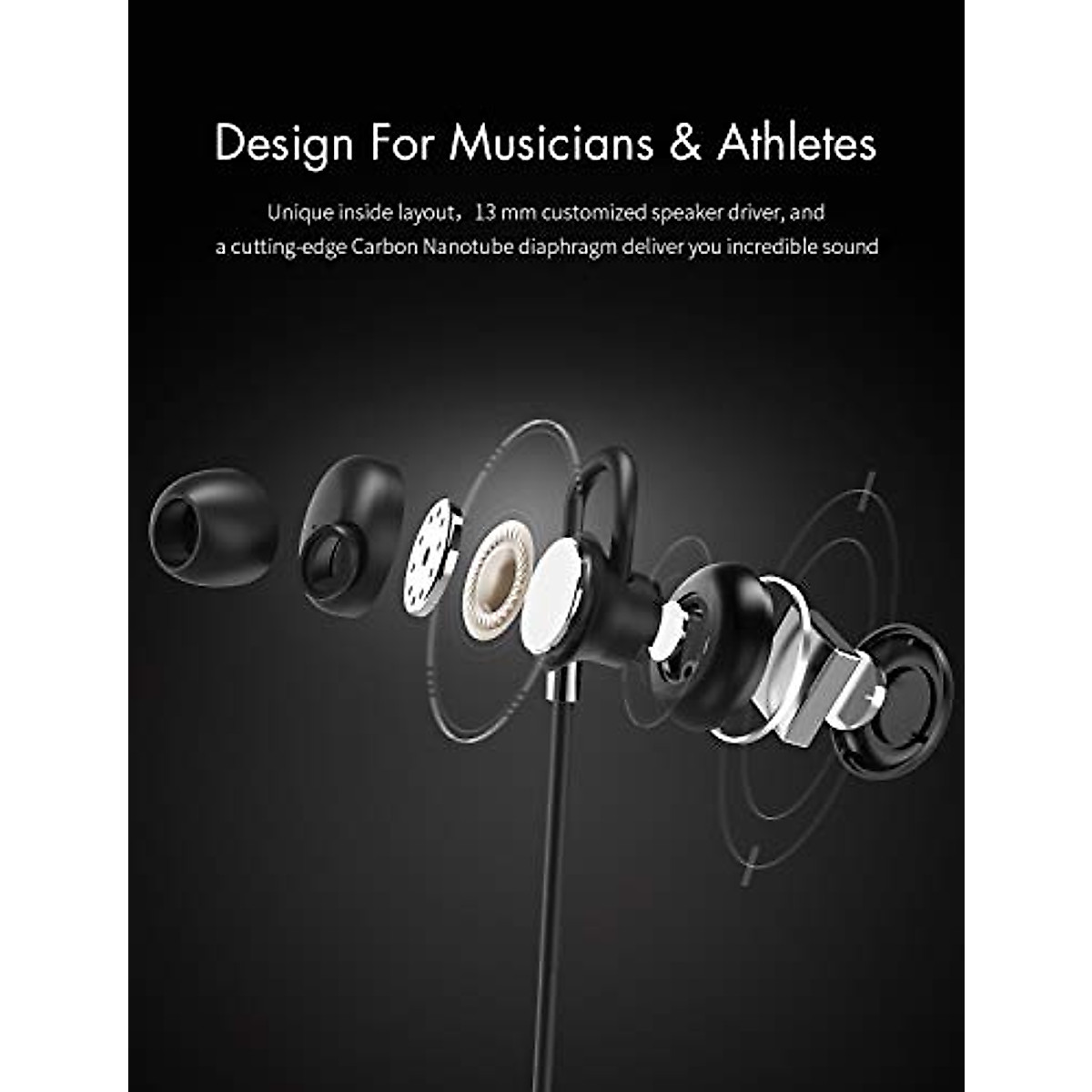 VEENAX Pogo Wireless Headphones, Bluetooth Sport Earphones, Fitness Earbuds with Mic, Magnetic and Super Bass, 8H Playtime, Sweatproof, in Ear Stereo Headset for iPhone iPad iPod Phone MP3, Black