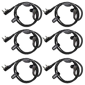 Retevis RT22 Walkie Talkie Earpiece with Mic, 2 Pin Earhook Earpiece, Compatible H-777 RT21 RT68 RT19 Baofeng UV-5R Arcshell AR-5 Two Way Radio, Security Two Way Radio Headset(6 Pack)