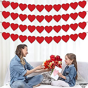 Felt, Red Heart Garland for Valentines Day Decor - Pack of 40, No DIY | Valentine Garland for Valentines Day Decoration | Galentines Day Decorations | Heart Garland, Romantic Decorations Special Night