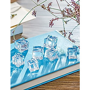 DomeStar Clear Fake Ice Cubes, 20 PCS 1.0" Plastic Ice Cubes Acrylic Clear Ice Rock Diamond Crystals Square Fake Ice Cubes Display for Summer Home Decoration Wedding Centerpiece Vase Fillers