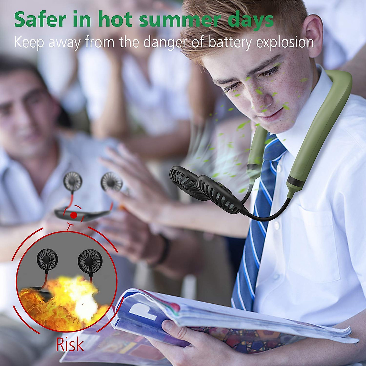 OUTXE Hanging Neck Sports Fan Explosion-Proof Battery 4000mAh Hands-Free USB Rechargeable Personal Wearable Neckband Fan