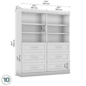 Bestar Pur Wardrobe Organizer with Drawers, Walk-in Closet, Bedroom, Laundry Room, Mudroom, or Entryway, 72W, Bark Grey