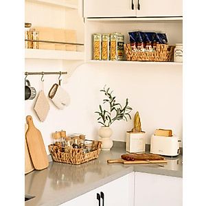 StorageWorks Water Hyacinth Open-Front Storage Basket, Wicker Storage Baskets for Shelves, Hand-Woven Bin with Handles, Kitchen Pantry Wicker Basket, 2 Pack