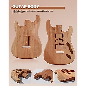 Leo Jaymz DIY ST Style Electric Guitar Kits with Mahogany Body and Maple Neck - Ebony Fingerboard and All Components Included (ST)