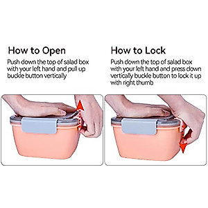 Ylebs 2 Pack Bento Box Adult Lunch Box,52-oz Salad Bowls,3 Compartment Tray with Salad Dressings Container,Used to Meal Pre-prepare Food Fruit Snack,Leak Proof (Pink)