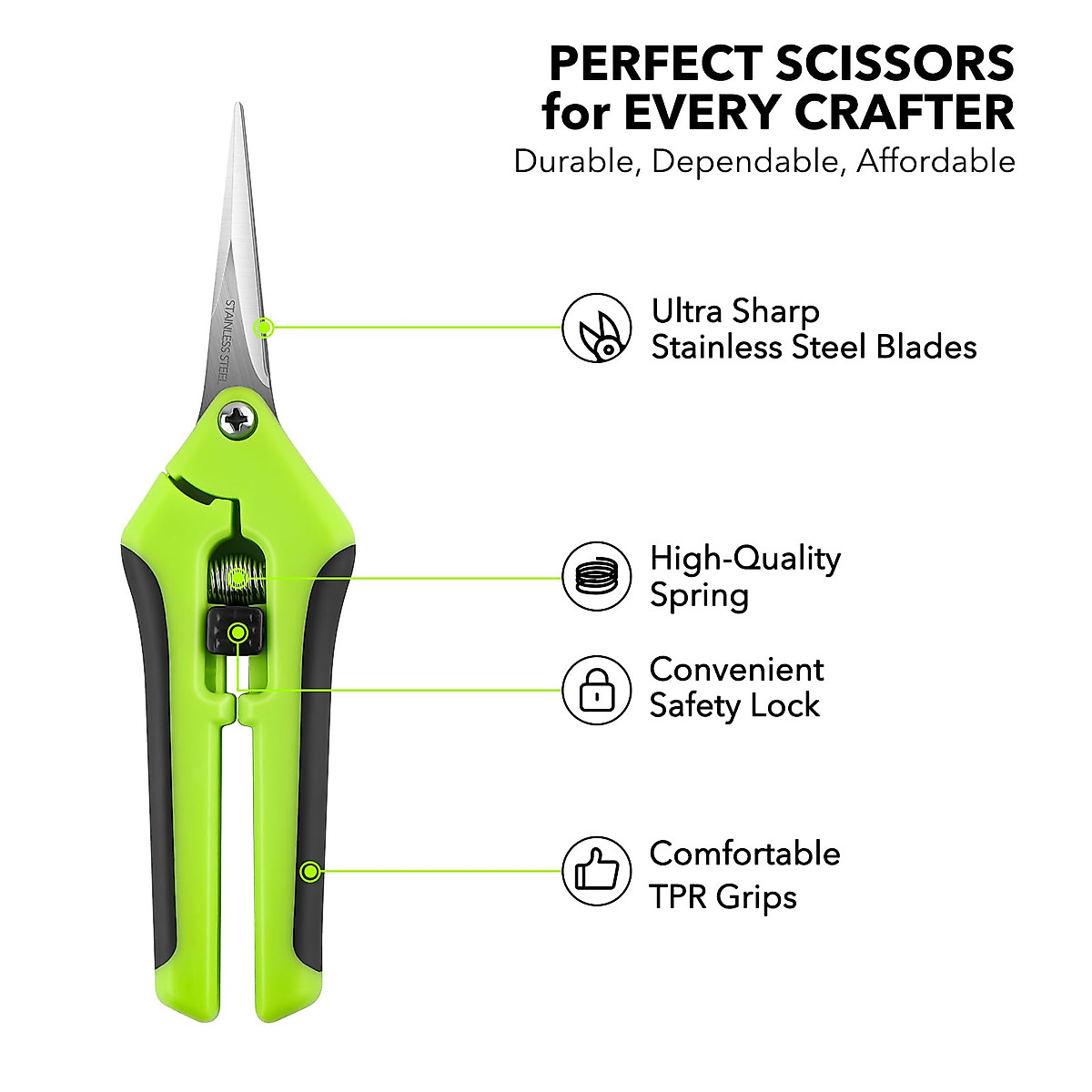2PCS Ergonomic Spring-Action Scissors,Spring-Loaded Craft Shears with Stainless Steel Blades,Slide Lock,and Anti-Slip Grips,Heavy-Duty All-Purpose Craft Scissors,Arts and Crafts Scrapbooking Tool