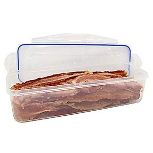 Plastic Storage Container for 2lbs Cooked or Uncooked Bacon, Meat, Food - Fresh Seal - Refrigerator, Freezer, Dishwasher, and Microwave Safe. Food Grade BPA Free