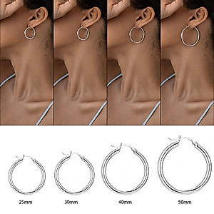 SWEETV Sterling Silver Earrings Chunky Hoop Earrings for Women 25MM Polished Huggie Earrings for Sensitive Ears