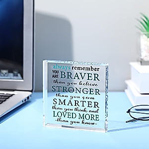 Always Remember You Are Braver Than You Think Inspirational Gift for Women Cheer up Gifts for Home Office Decor Positive Wall Plaque for Friend Mom Sister (Black, Green, Classic Style)