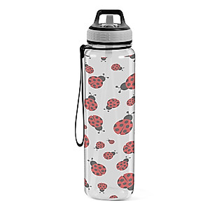 xigua Ladybug Water Bottle with Straw Lid,32 oz Leakproof Sport Water Bottle with Wide Handle for Gym,Cycling,School,Travel