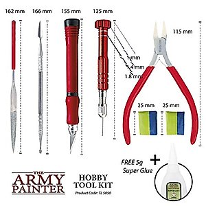 The Army Painter Hobby Tool Kit - 7-Piece Plastic Model Kit Tools for Miniatures with Green Stuff & Model Glue - Beginners Model Building Kits, Model Kit Accessories, Model Tool Kit for Plastic Models