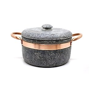 Cookstone 3 quarts Dutch oven with copper handles | Handcrafted from a block of pure soapstone | Unique, durable and eco-friendly | Non-toxic and Non-stick | THE GREEN ALTERNATIVE TO CAST IRON