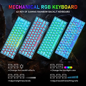 GK61Pro Mechanical Gaming Keyboard and Model Mouse Combo,Wired 18 Chroma RGB Backlit 62key Anti-ghosting Honeycomb Gaming Mouse 12000 DPI Ergonomic for Windows PC Gamers Typists（Blue/Blue Switch）