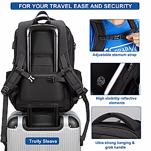 STOVER Laptop Travel Backpack Carry On, Fits 15.6 Inch Notebook with Luggage Compartment, Reflector for Safe, Backpack for Casual Use, Business Women and Men (Black)