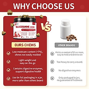 Glucosamine for Dogs, Joint Supplement for Dogs with Chondroitin, MSM, Omega-3, Probiotics for Dogs, 6 Billion CFUs, Freeze Dried Dog Probiotics with Prebiotics and Digestive Enzymes