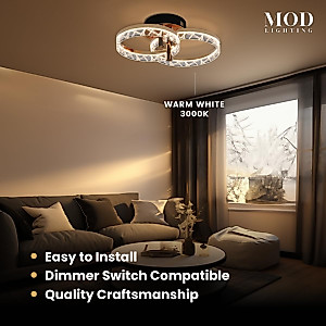 𝗠𝗢𝗗 𝗟𝗜𝗚𝗛𝗧𝗜𝗡𝗚 Clara | Modern Flush Mount Ceiling Light Fixture, 2 Rings LED Ceiling Light for Kitchen, Bedroom & Hallway, Close to Ceiling Lights (Gold & Pearl Black | 14"x22" | Warm White)