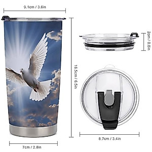 FHENMSA Reusable Plastic Water Cups with Lids,Dove Print Anti-overflow Cup,sports Travel Coffee Cup